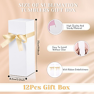 Qilery 12 Sets Gift Boxes with Ribbon for Sublimation Tumbler Gift Boxes for 12oz, 20oz, 30oz Glass Exhibition Boxes Tumbler Boxes for Shipping Cup Boxes Gift Packaging Box for Tumbler Cup (White)