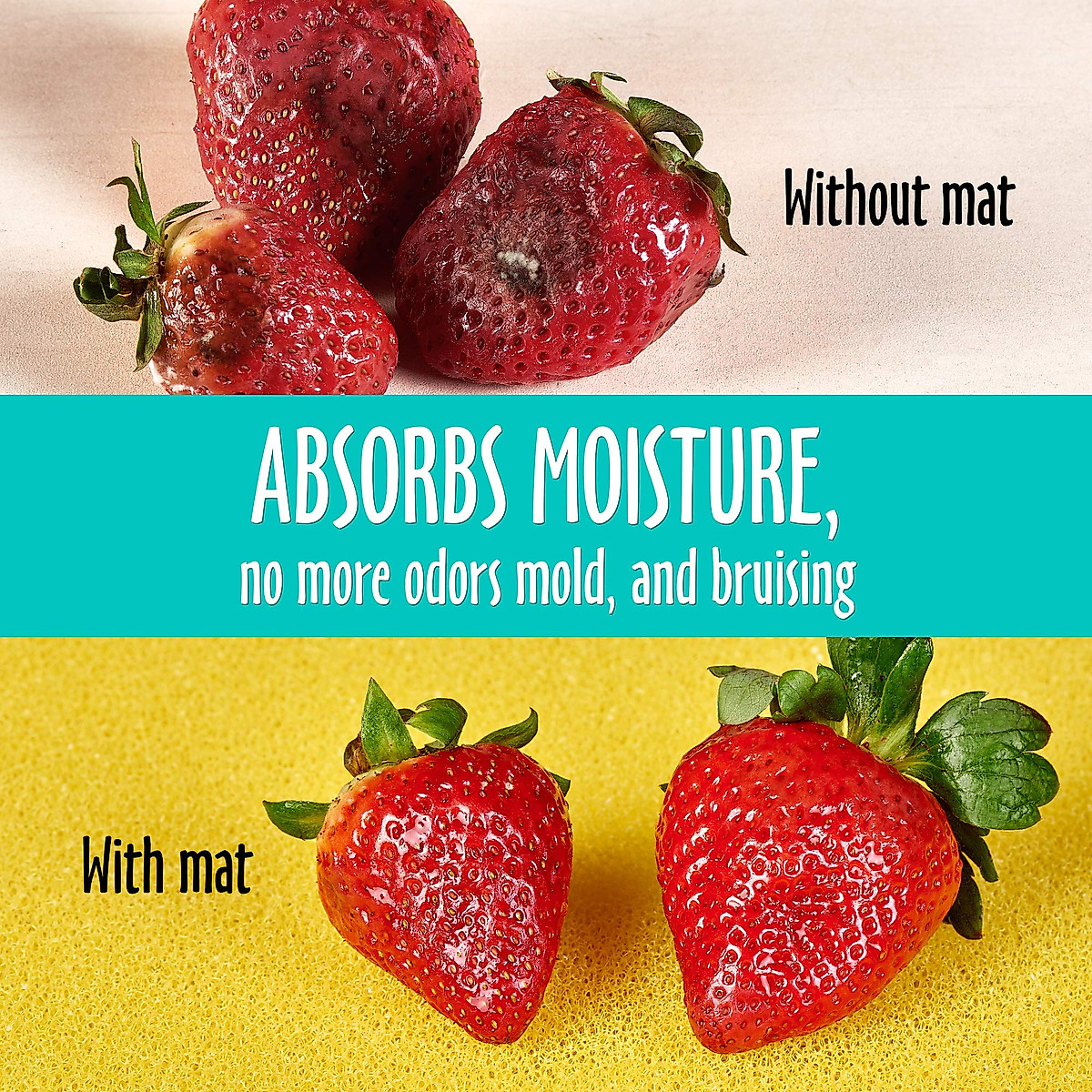 4-Set Fruit & Veggie Life Extender - 16x12 Inch - Foam Fridge Shelf Mat & Refrigerator Drawers Liner - Washable Pads - Extends Life of Produce & Prevents Spoilage - Keeps Food Fresh & Crispy