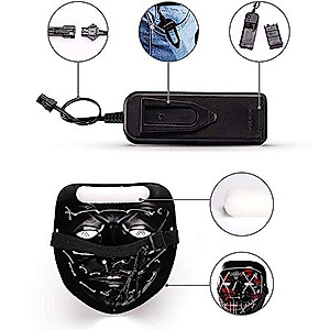 Depointer Halloween Scary Mask Cosplay Led Costume Mask EL Wire Light up Halloween Festival Party(Ice Blue&Pink)