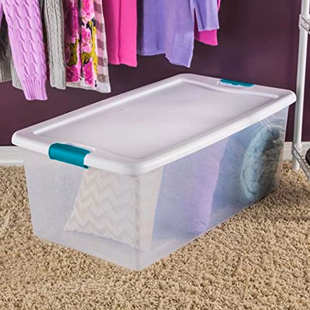 Sterilite 106 Quart Clear Plastic Stackable Storage Container Bin Box Tote with White Latching Lid Organizing Solution for Home & Classroom, 12 Pack