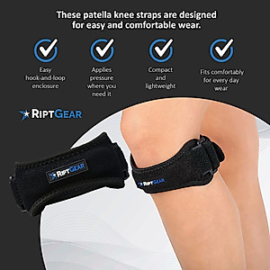RiptGear Patella Tendon Support Strap - Adjustable Patella Knee Strap - Patellar Stabilizing Knee Compression Strap for Knee Pain - Tendon Strap for Jumpers Knee, Running and Sports (Black (1 Pack))