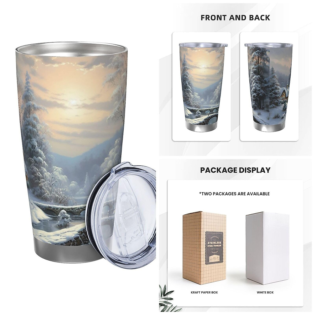 GFLFMXZW Winter Snow Scene Print Tumbler 20oz Stainless Steel Tumbler with Lid and Straw Insulated Tumblers Double Wall Vacuum Water Bottle Travel Coffee Mug Gifts for Women Men