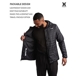 Hurley Men's Jacket - Balsam Lightweight Packable Puffer Coat - Weather Resistant Outerwear Windbreaker Coat for Men (M-XL), Size Medium, Black