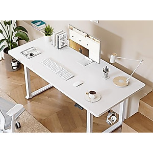 FEZIBO Standing Desk 4 Legs with Dual Motors, 63x29 Electric Standing Desk Adjustable Height with Strong stability, Stand up Desk with Whole-Piece Tabletop, White（2 Packeges）