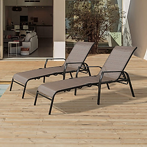 PATIO TREE 2-Piece Folding Textilene Mesh Sling Outdoor Chaise Lounge Chairs, Patio Steel Frame Recliners with Adjustable Backrest for Outside