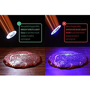 Gravity Salt and Pepper Mill Set - Battery Operated Automatic Salt and Pepper Mills,Adjustable Coarseness,One-Handed Operation,Utility Brush,Stainless Steel by AmuseWit