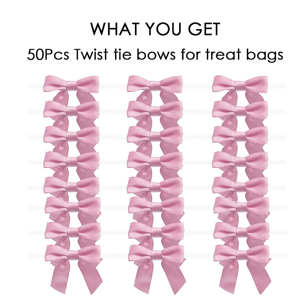 BAISDY 50pcs Twist Tie Bows for Treat Cake Pops Sealing Lollipop Bags Ribbon Bows Craft Twist for Brithday Baby Shower Valentine's Day Christmas Party (Light Pink)