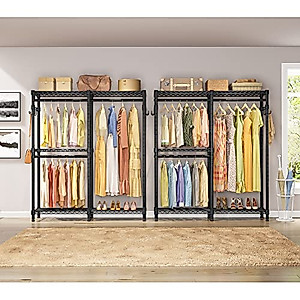 VIPEK V4 Garment Rack Bedroom Armoires Compact Freestanding Closet Storage Organizer, Portable Wardrobe Closet Heavy Duty Clothes Rack Metal Clothing Rack with 3 Hanging Rods & 2 Side Hooks, Black