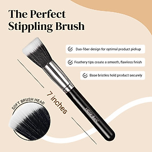Keshima Duo-Fiber Stippling Brush - Premium Stipple Brush for Powder and Liquid Makeup Foundation