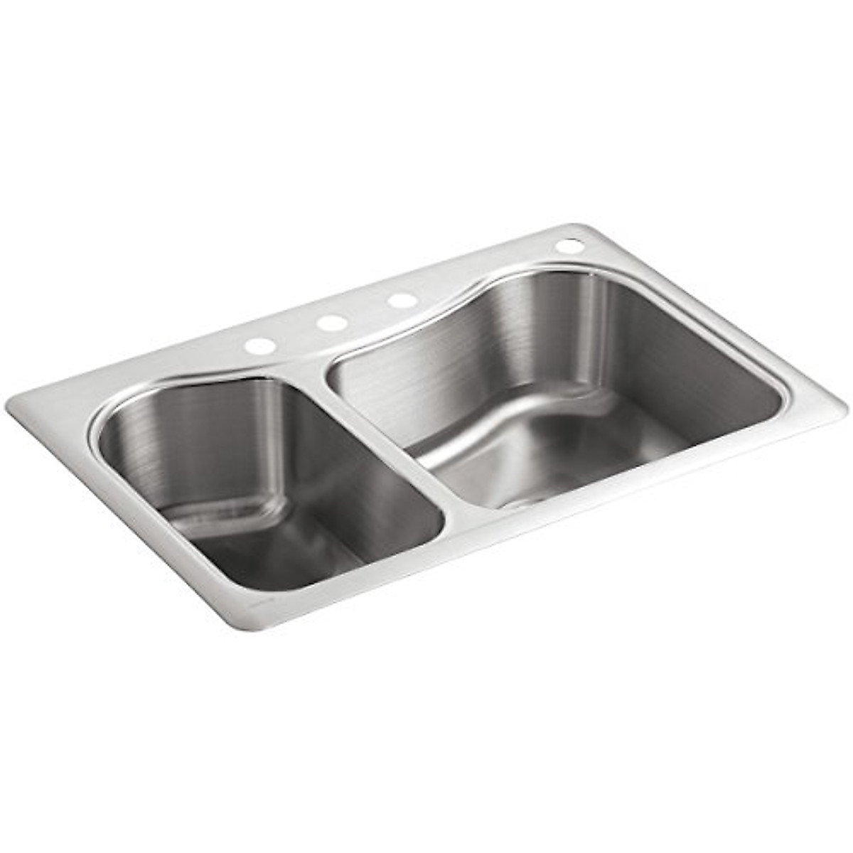 KOHLER K-3361-4-NA Staccato Dual Large/Medium Self-Rimming Kitchen Sink, Stainless Steel