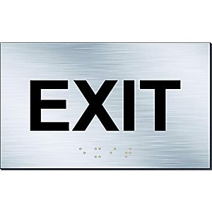 ADA Exit Sign Aluminum Panel Raised Letters and Braille (5" x 3") Brushed Aluminum