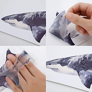 18 Pieces Sharks Peel Shark Wall Decals Removable Wall Stickers Animal Shark Decal Stickers Sea Theme Wall Decor Sticker for Room Bathroom Nursery Home Decor (Cute Style)