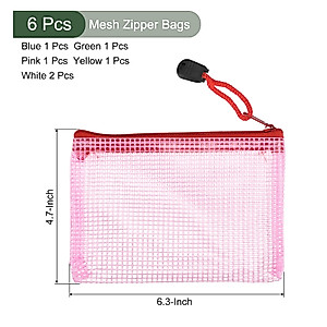 YOKIVE 6 Pack Mesh Zipper Bags, A6 Mesh File Pockets Plastic Document Pouch, Great for Office Appliances Travel Storage(Multicolor)