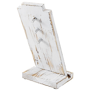 MyGift Shabby Chic White Washed Solid Wood Necklace Easel Stand with Detachable Board and Base, Tabletop Adjustable Bust Jewelry Holder for Retail Display