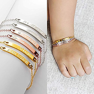 U7 Mantra Engraving Identification Bracelet Customized Black Color Sideways Heart ID Bar Bracelet for Women, Fit 6-8.3 Inch