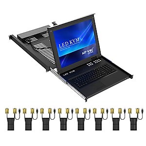MT-Viki Rack KVM Switch VGA 8 Port w/17'' LCD Monitor, LCD KVM Console Fit 1U 19'' Rack, Support OSD/Hotkey, Integrated with Keyboard+Touch pad+Drawer+8 KVM Cables