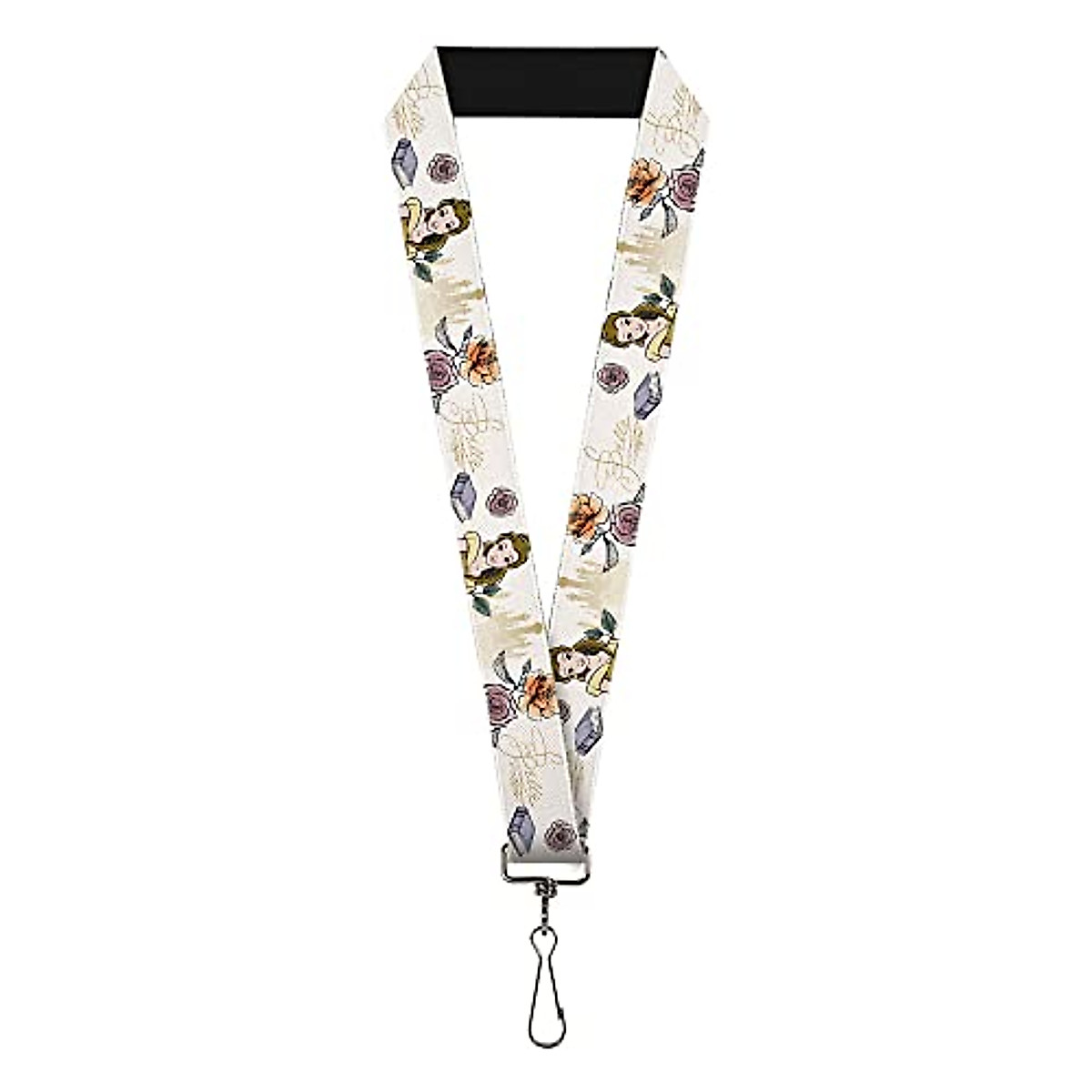 Lanyard Beauty and the Beast Belle Pose with Script and Flowers White
