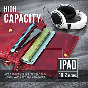 Genuine Leather Crossbody handbag with Elegant flower embossing on Leather-Classic Design (Red Vintage)