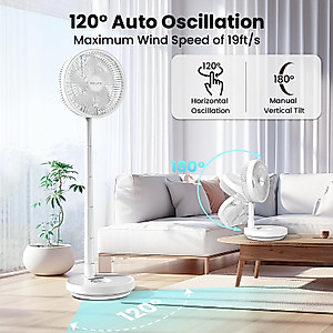 Belife X10 Portable Fan, Cordless 7200mAh Battery Operated Oscillating Fan, USB Rechargeable Desk Floor Fan with Remote & Timer & Light, Foldable Telescopic Fan for Home Bedroom Travel Camping (Navy)