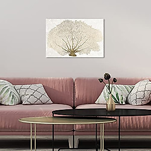 The Oliver Gal Artist Co. Nautical and Coastal Wall Art Canvas Prints Coral Fan' Home Décor, 15" x 10", Gold, White