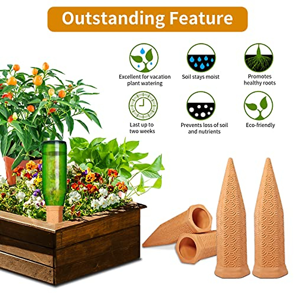 Plant Watering Spikes 12 Pack,Terracotta Plant Watering Spikes Wine Bottle Automatic Plant Waterer for Watering Indoor and Outdoor Plants While on Vacation - Plant Perfect Self-Watering Device