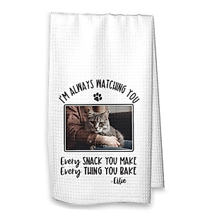 The Creating Studio Customized Dog or Cat Kitchen Towel, Add Your Photo Personalized Dog or Cat Owner Gift, Always Watching You Kitchen Towel, Hostess Gift