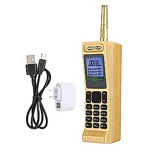 ariarly Retro Brick Shape Mobile Phone, W2 Unlocked Big Button Cellphone 2G Retro Bluetooth Cell Phone 1.77in Screen 4800mAh Power Bank Support Four Card Four Standby (Gold)