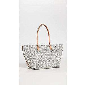 Tory Burch Women's Canvas Basketweave Tote, New Ivory Basketweave, Off White, Print, One Size
