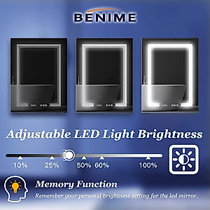 BENIME 30×32 Inch Bathroom Medicine Cabinets with LED Mirror CRI90+, Defogger, Stepless Dimmer, 3 Colors Light, Clock, Room Temperature, 5X Magnifying Makeup Mirror, Outlet & USBs, Recessed or Surface