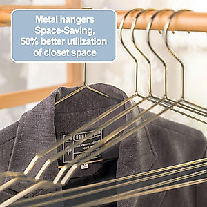 17.7'' Gold Metal Hangers 30 Pack Heavy Duty, Strong Wire Clothes Hangers with Notches, Space Saving Hangers Bulk for Standard Size Coats, Shirts, Suits, Pants,Gold