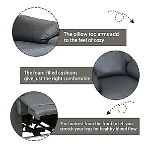 Leather Power Recliner Sofa Set with LED, Power Reclining Living Room Set, Leather Sofa Couch Set with USB Port/Cup Holder/Storage (Leather Sofa and Loveseat, Dark Grey)