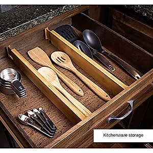 Bamboo Drawer Dividers Set of 4, Adjustable Drawer Organizers for Kitchen, Bedroom, Bathroom, Dresser & Office (13"-17")