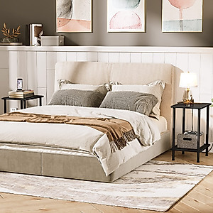 HOOBRO Side Table with Charging Station, Set of 2 End Tables with USB Ports and Outlets, Nightstand with 2-Layer Storage Shelves for Small Spaces, Living Room, Bedroom, Black BK09UBZP201