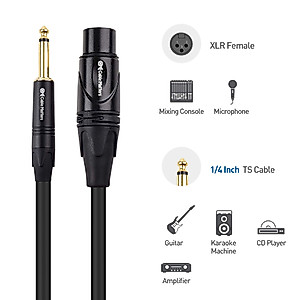 Cable Matters XLR to 1/4 TS Microphone Cable 6 ft, Unbalanced Female XLR to Male 1/4 (6.35mm) TS Cable