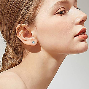 Moonstone Earrings 925 Sterling Silver Round Synthetic Moonstone Stud Earrings Moonstone Jewelry for Women Hypoallergenic Earrings for Sensitive Ears (A-Silver, 6)