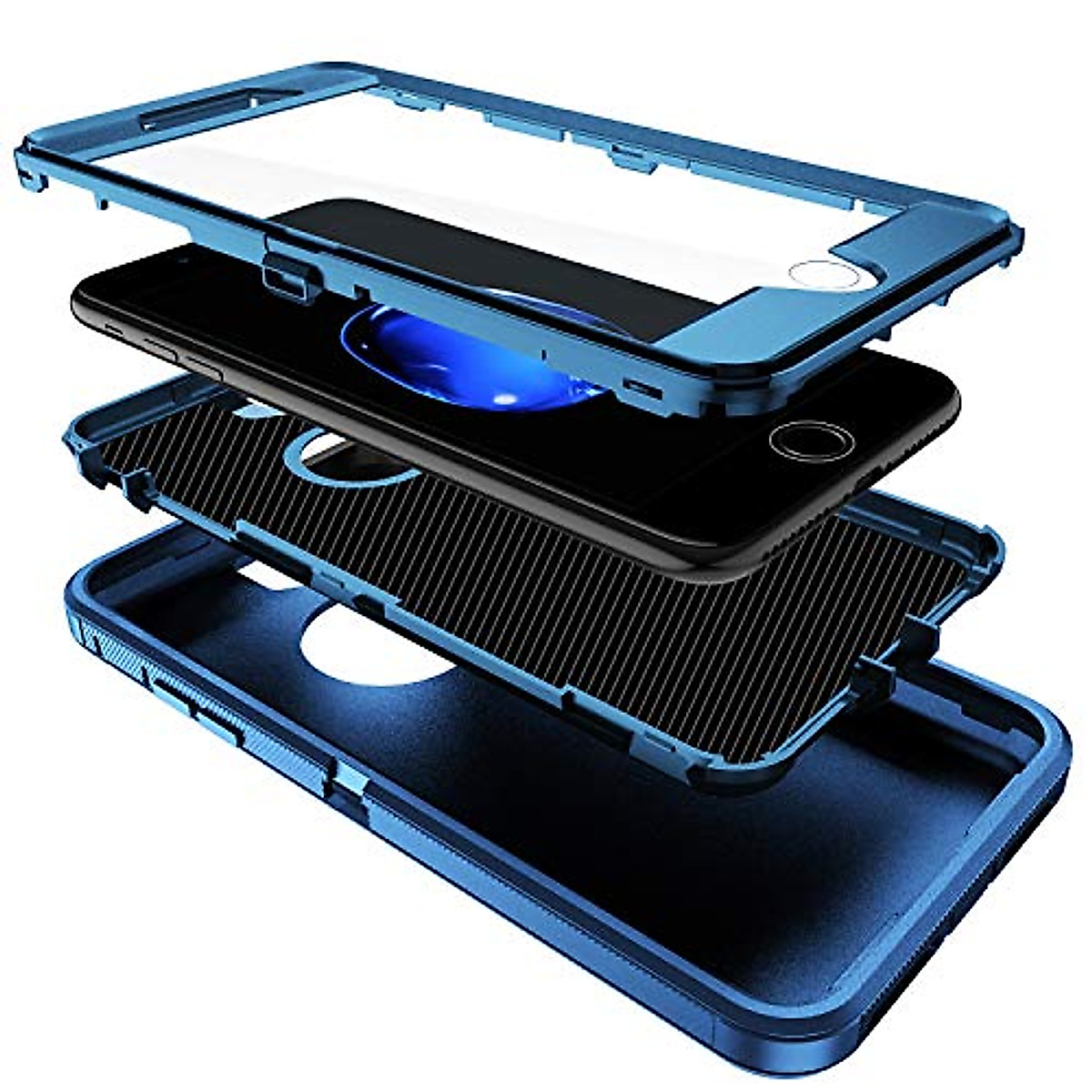 RegSun for iPhone 8 Plus,iPhone 7 Plus Case,Built-in Screen Protector, Shockproof 3-Layer Full Body Protection Rugged Heavy Duty High Impact Hard Cover Case for iPhone 8+/7+ 5.5 inch,Blue