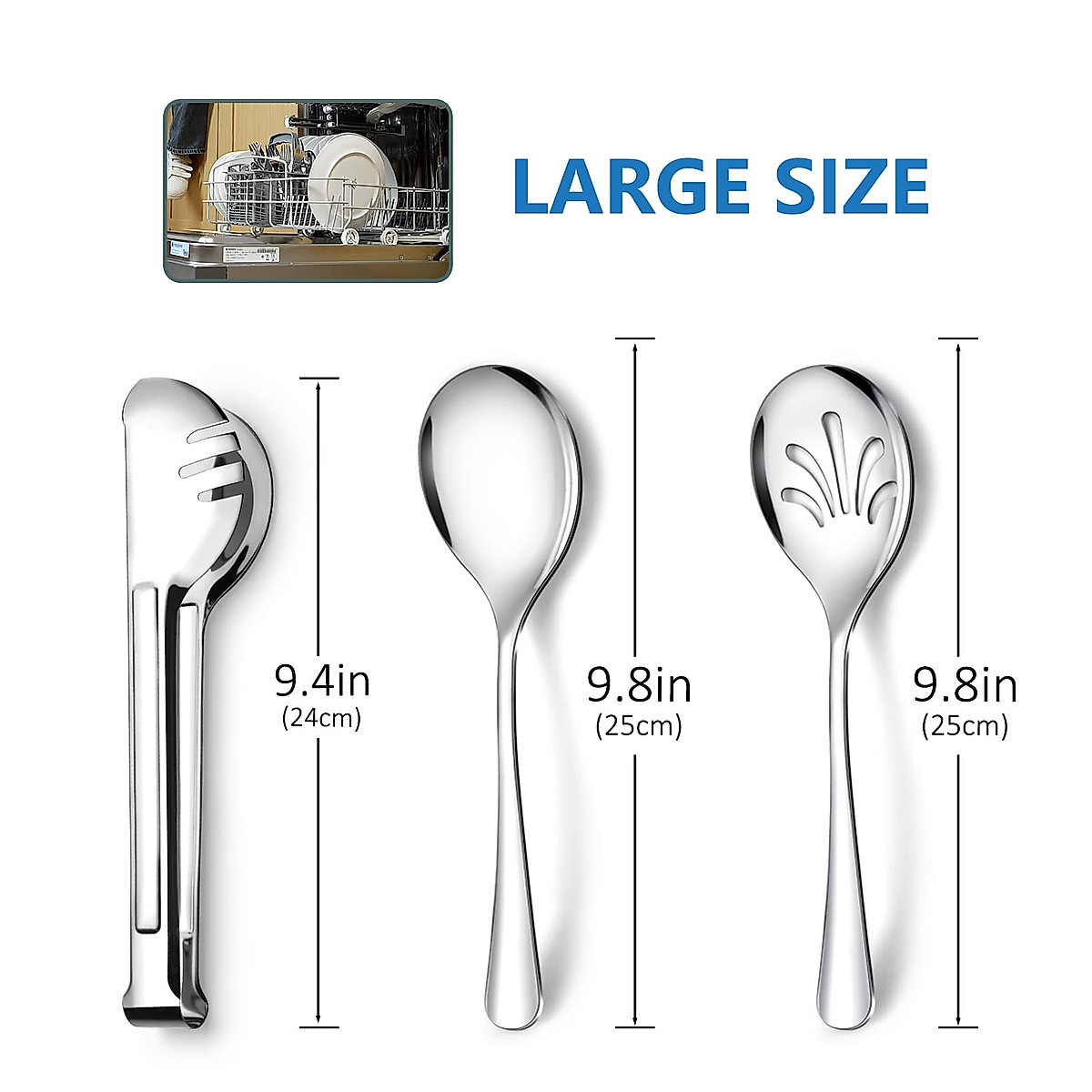 Teivio Stainless Steel Serving Utensils Set, Include Large Set of 18 Pieces - Serving Spoons, Slotted Spoons and Serving Tongs, for Catering/Buffet/Chafing Dish (Silver)