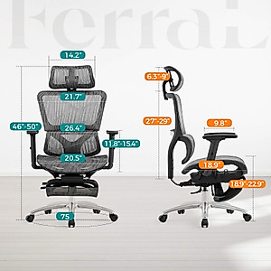 Ferral Ergonomic Office Chair, High Back Home Office Desk Chair with Lumbar Support, 4D Adjustable Armrest & Seat Depth, Computer Mesh Office Chair with Tilt Function, Adjustable Headrest, footrest