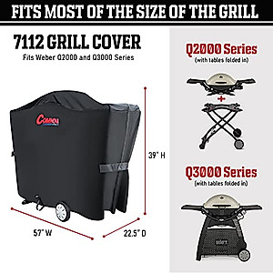 Comnova Grill Cover for Weber Q Grill on Cart - 7112 Grill Cover for Weber Q3000/Q300/Q2000/Q200 with Portable Cart, Heavy-Duty Waterproof BBQ Cover for Weber Q3200, 3000, 320, 300 on Cart