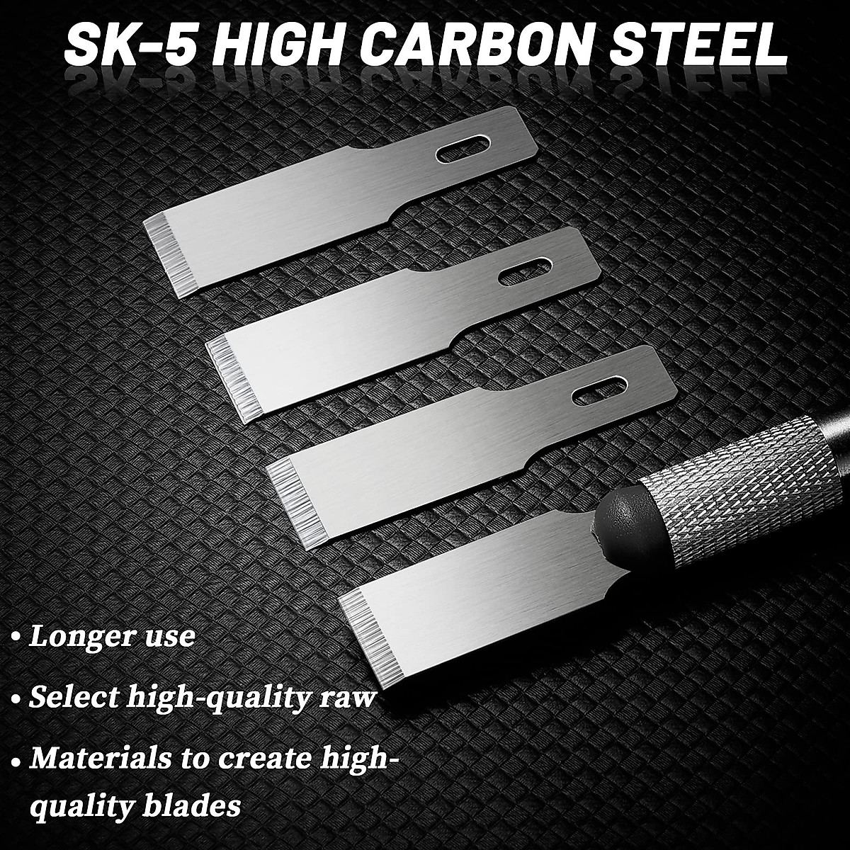 Size 18 Chiseling Blades SK5 Knife Blades No Handles Knife Square Blade Carbon Steel Chisel Tip Knife Blade with Plastic Storage Boxes for Craft Carving Chiseling Shaving Cutting (30 Pack)
