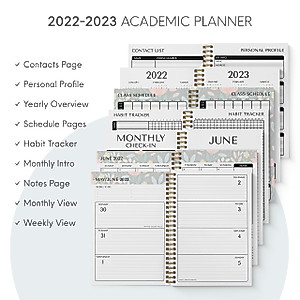 Academic Planner Yearly Monthly Weekly Daily Large Calendar Organizer by Bright Day Spiral Bound Dated Agenda Flexible Cover Notebook, June 2022 - July 2023, 8.25 x 6.25, Black Floral