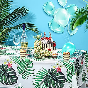 Tatuo 6 Pieces Hawaiian Luau Party Tablecloth Palm Leaves Table Cloth 54 x 108 Inches Plastic Disposable Table Decorations for Summer Pool Beach Cocktail Aloha Safari Jungle Party Supplies