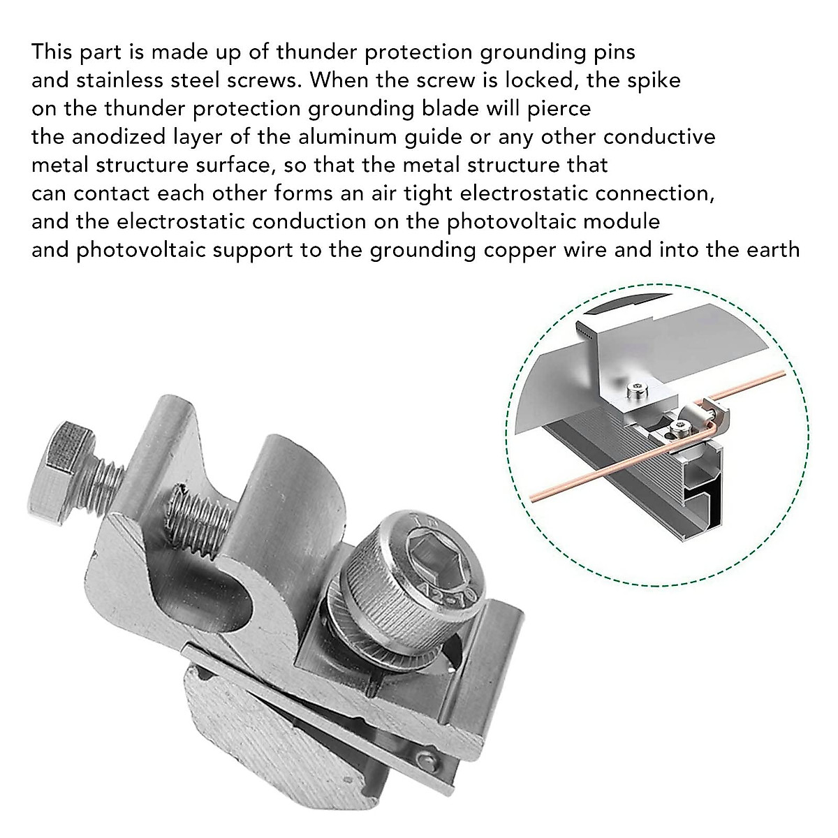 Solar Panel Grounding Clips Set 10Pcs, Solar Panel Photovoltaic On Coupling Earthing Ground Lug, Solid Aluminum and Stainless Steel Ground Clamp with Lay in Lug for Bare Wire Pipe