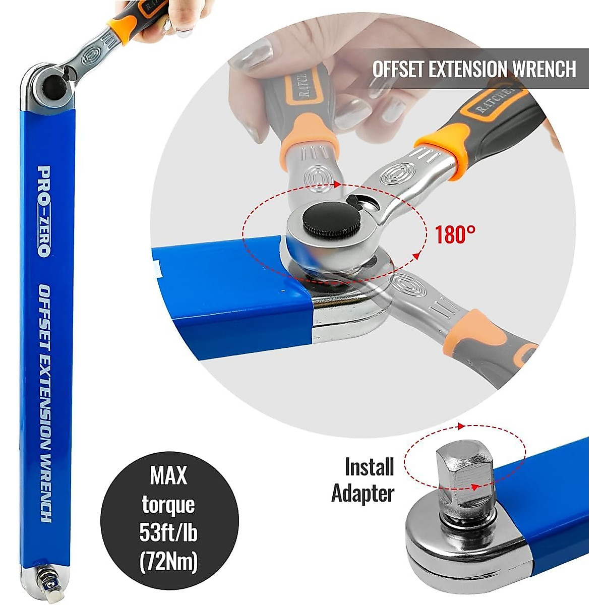 blueVVellow Bias extension wrench with 1/2 "", 1/4"", and 3/8 ""square drive adapter, suitable for small area universal extension wrenches, extension wrench kit, impact bias extension wrench
