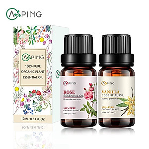 Rose & Vanilla Essential Oils - 100% Pure Organic Natural Plant Oils for Diffuser, Aroma, Spa, Massage, Yoga, Perfume, 2x10ML