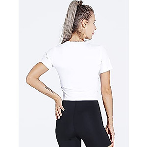 NELEUS Women's Running Crop Tops Short Sleeve Workout Athletic Shirts,8079,Black/Grey/White,3 Pack,M