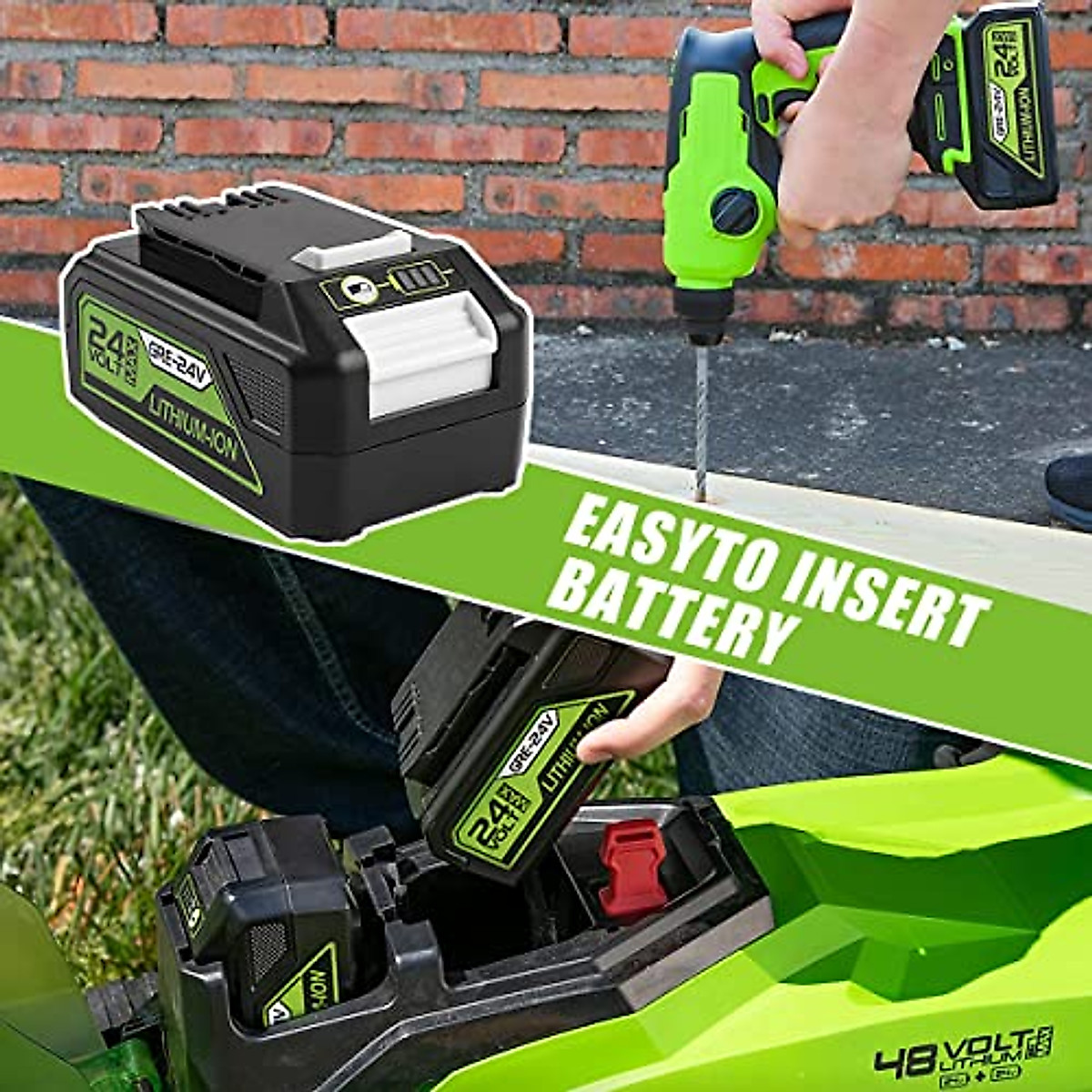 ANTRobut 2Pack 6.0Ah Replacement Greenworks 24V Battery 29842 29852 BAG709 BAG710 for Greenworks 24V and 2x24V(48V) Tools with Dual Port Charger