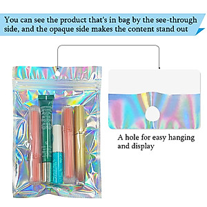 100pcs Resealable Holographic Mylar Bags 5.5x7.8 inch, Foil Zip Sample Pouch Gift Baggies For Packaging Candy Jewelry Lash Lip Gloss