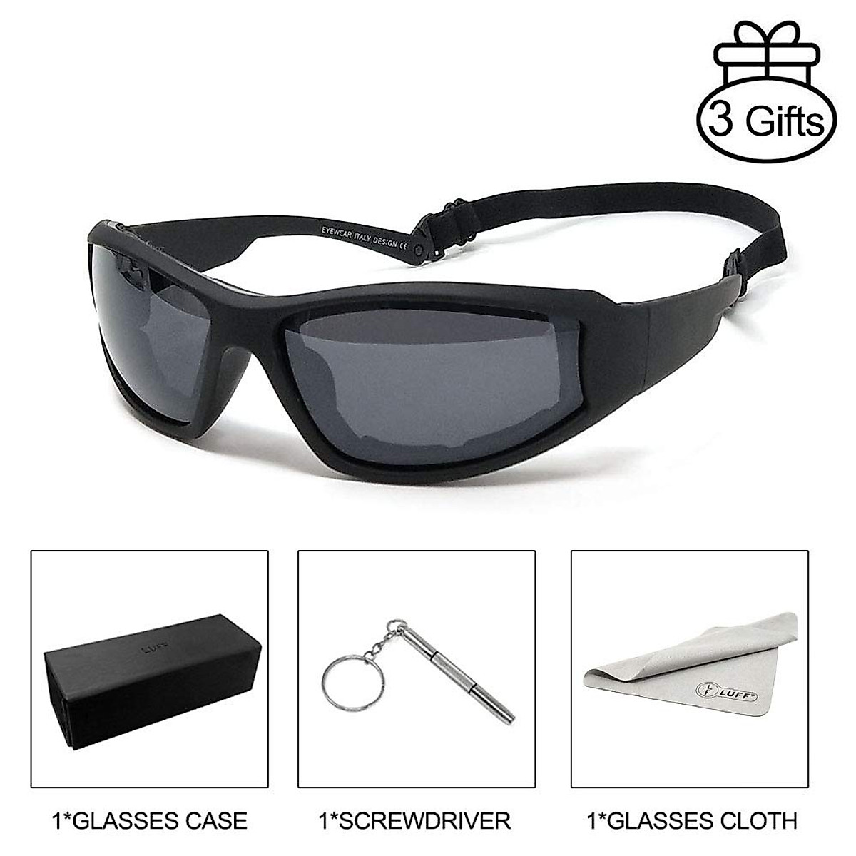 LUFF UV400 Outdoor Riding Glasses Sunglasses To Protect The Eyes From Glare, Suitable For Cycling Running Fishing Ski Golf (Black)
