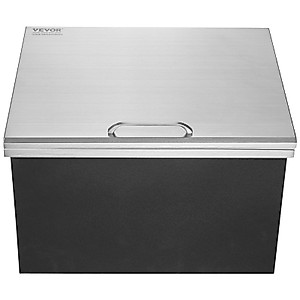 VEVOR Drop in Ice Chest, 28" L x 16" W x 17" H Stainless Steel Ice Cooler, Commercial Ice Bin with Hinged Cover, 40 qt Outdoor Kitchen Ice Bar, Drain-Pipe and Drain Plug Included, for Cold Wine Beer